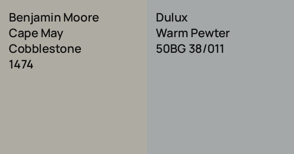 Benjamin Moore Cape May Cobblestone vs. Dulux Warm Pewter comparison