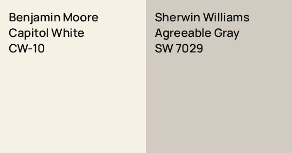 Benjamin Moore Capitol White vs. Sherwin Williams Agreeable Gray comparison