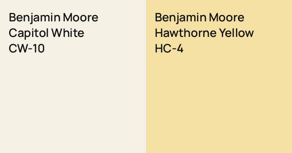 Benjamin Moore Capitol White vs. Benjamin Moore Hawthorne Yellow comparison