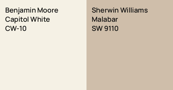 Benjamin Moore Capitol White vs. Sherwin Williams Malabar comparison