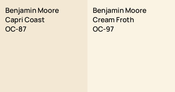 Benjamin Moore Capri Coast vs. Benjamin Moore Cream Froth comparison