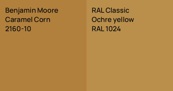 Benjamin Moore Caramel Corn vs. RAL Classic Ochre yellow comparison