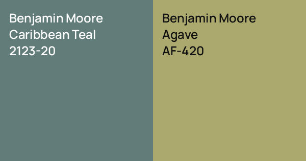 Benjamin Moore Caribbean Teal vs. Benjamin Moore Agave comparison