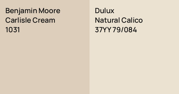 Benjamin Moore Carlisle Cream vs. Dulux Natural Calico comparison