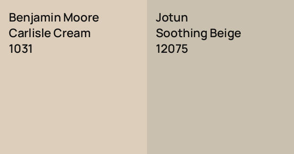 Benjamin Moore Carlisle Cream vs. Jotun Soothing Beige comparison