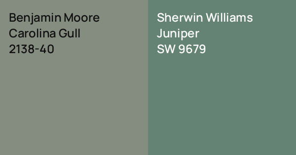 Benjamin Moore Carolina Gull vs. Sherwin Williams Juniper comparison