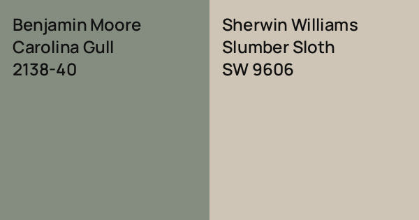Benjamin Moore Carolina Gull vs. Sherwin Williams Slumber Sloth comparison