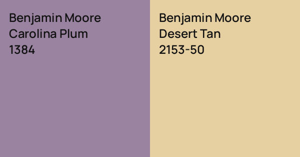 Benjamin Moore Carolina Plum vs. Benjamin Moore Desert Tan comparison