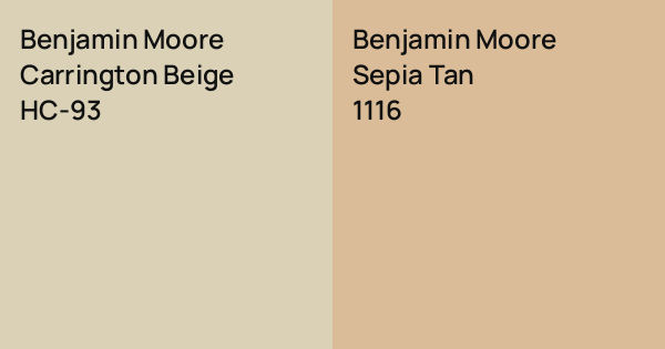 Benjamin Moore Carrington Beige vs. Benjamin Moore Sepia Tan comparison