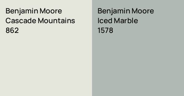 Benjamin Moore Cascade Mountains vs. Benjamin Moore Iced Marble comparison