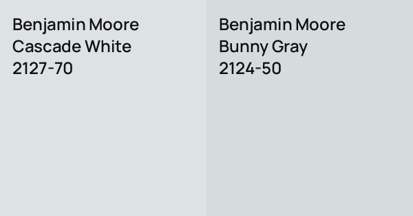 Benjamin Moore Cascade White vs. Benjamin Moore Bunny Gray comparison