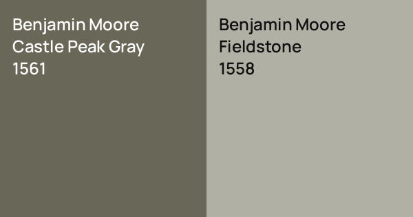 Benjamin Moore Castle Peak Gray vs. Benjamin Moore Fieldstone comparison