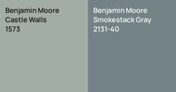 Benjamin Moore Castle Walls vs. Benjamin Moore Smokestack Gray comparison