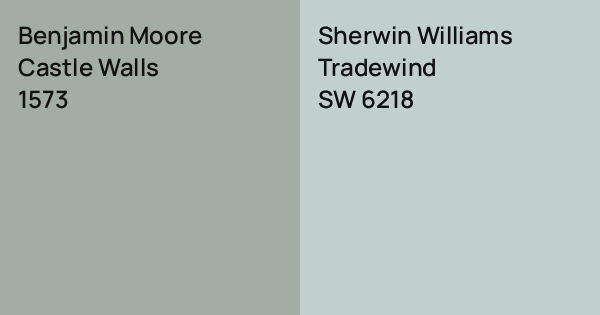 Benjamin Moore Castle Walls vs. Sherwin Williams Tradewind comparison
