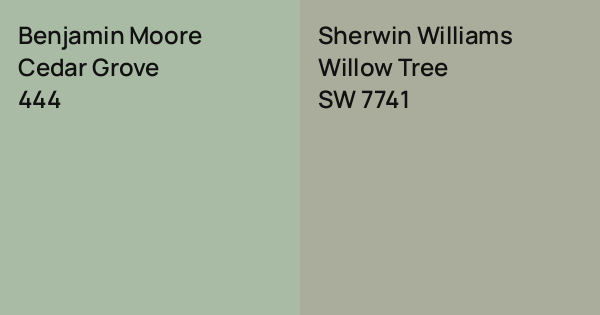 Benjamin Moore Cedar Grove vs. Sherwin Williams Willow Tree comparison