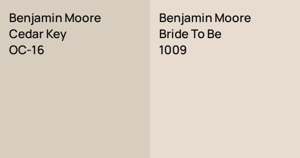 Benjamin Moore Cedar Key vs. Benjamin Moore Bride To Be comparison