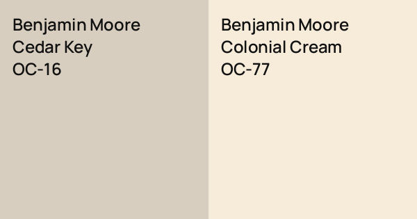 Benjamin Moore Cedar Key vs. Benjamin Moore Colonial Cream comparison