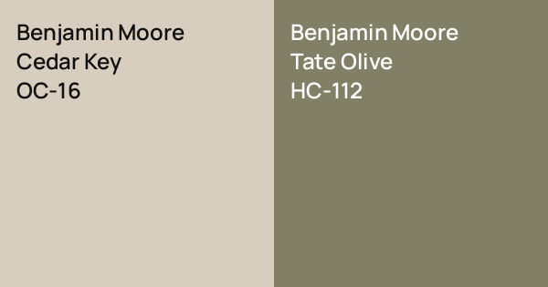 Benjamin Moore Cedar Key vs. Benjamin Moore Tate Olive comparison