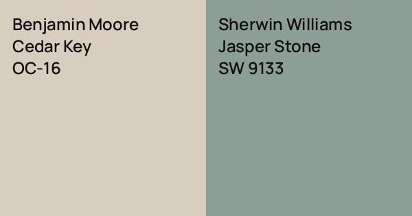 Benjamin Moore Cedar Key vs. Sherwin Williams Jasper Stone comparison