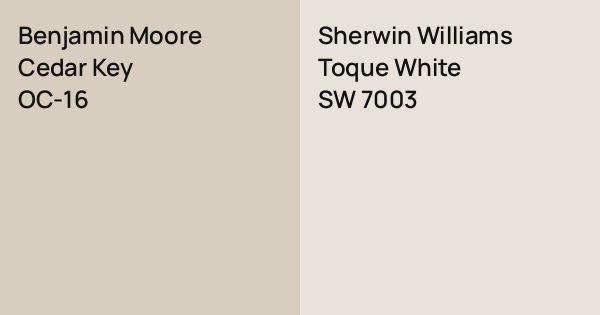 Benjamin Moore Cedar Key vs. Sherwin Williams Toque White comparison