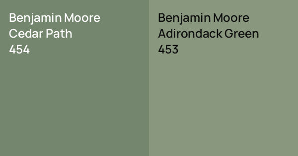 Benjamin Moore Cedar Path vs. Benjamin Moore Adirondack Green comparison