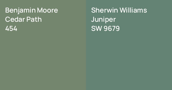 Benjamin Moore Cedar Path vs. Sherwin Williams Juniper comparison