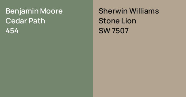 Benjamin Moore Cedar Path vs. Sherwin Williams Stone Lion comparison