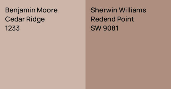 Benjamin Moore Cedar Ridge vs. Sherwin Williams Redend Point comparison