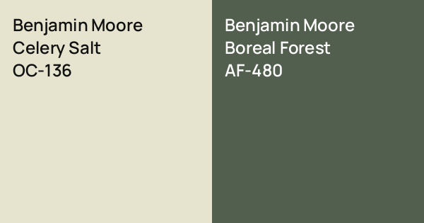 Benjamin Moore Celery Salt vs. Benjamin Moore Boreal Forest comparison