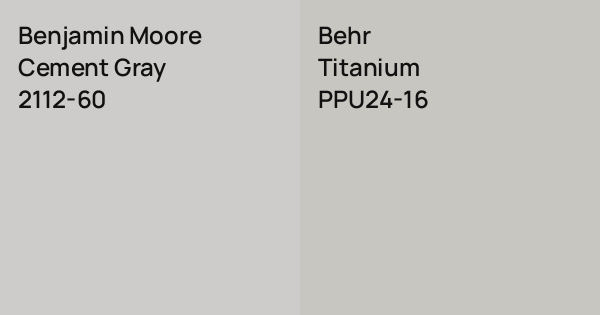 Benjamin Moore Cement Gray vs. Behr Titanium comparison