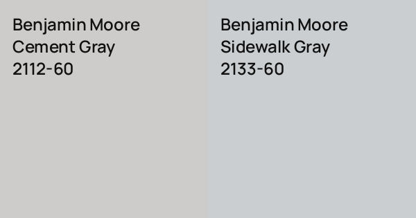 Benjamin Moore Cement Gray vs. Benjamin Moore Sidewalk Gray comparison