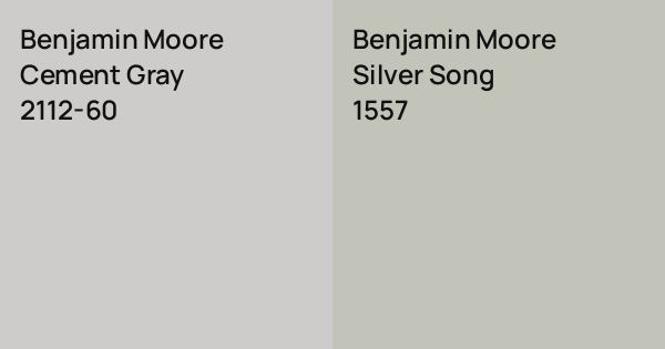 Benjamin Moore Cement Gray vs. Benjamin Moore Silver Song comparison