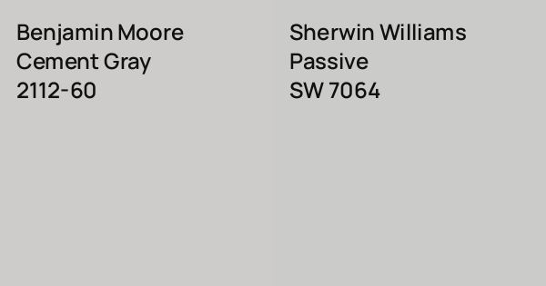 Benjamin Moore Cement Gray vs. Sherwin Williams Passive comparison