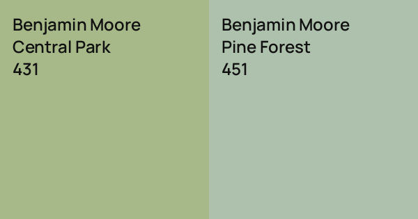 Benjamin Moore Central Park vs. Benjamin Moore Pine Forest comparison