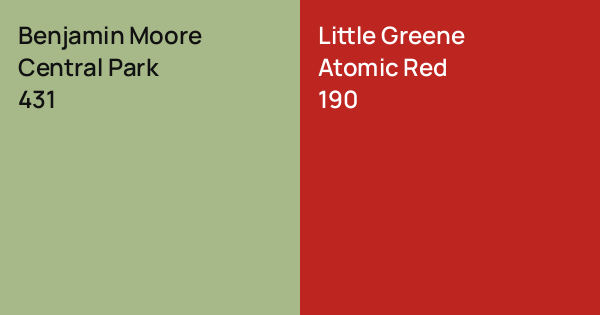 Benjamin Moore Central Park vs. Little Greene Atomic Red comparison