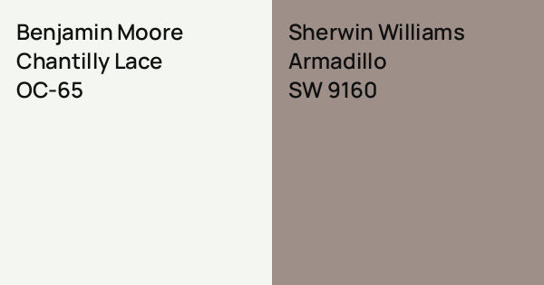 Benjamin Moore Chantilly Lace vs. Sherwin Williams Armadillo comparison