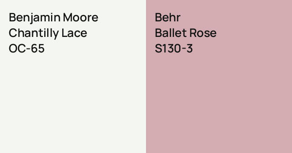 Benjamin Moore Chantilly Lace vs. Behr Ballet Rose comparison