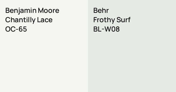 Benjamin Moore Chantilly Lace vs. Behr Frothy Surf comparison