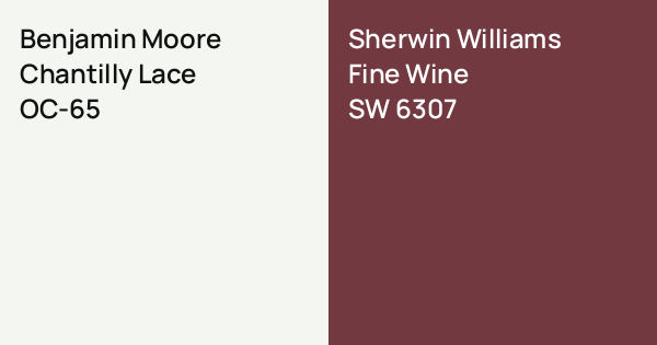 Benjamin Moore Chantilly Lace vs. Sherwin Williams Fine Wine comparison
