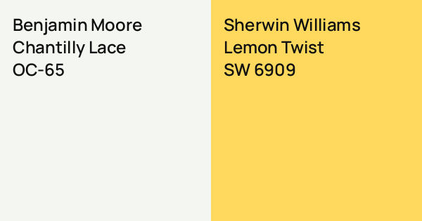 Benjamin Moore Chantilly Lace vs. Sherwin Williams Lemon Twist comparison