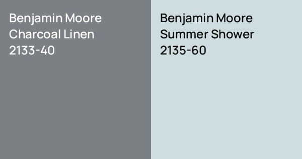 Benjamin Moore Charcoal Linen vs. Benjamin Moore Summer Shower comparison