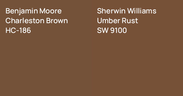 Benjamin Moore Charleston Brown vs. Sherwin Williams Umber Rust comparison