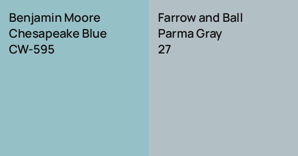 Benjamin Moore Chesapeake Blue vs. Farrow and Ball Parma Gray comparison
