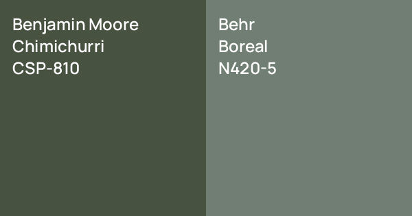 Benjamin Moore Chimichurri vs. Behr Boreal comparison