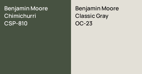 Benjamin Moore Chimichurri vs. Benjamin Moore Classic Gray comparison
