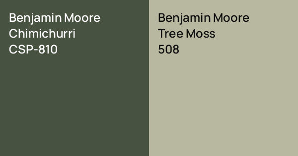 Benjamin Moore Chimichurri vs. Benjamin Moore Tree Moss comparison