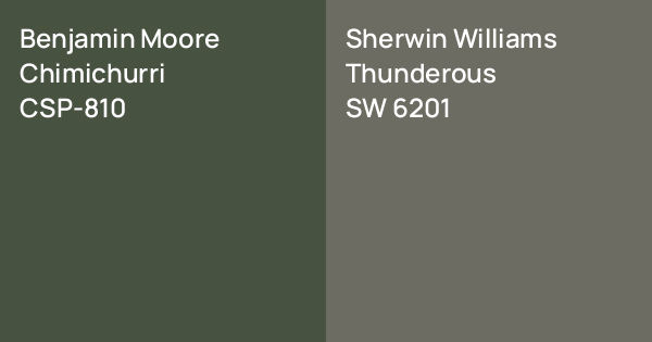 Benjamin Moore Chimichurri vs. Sherwin Williams Thunderous comparison