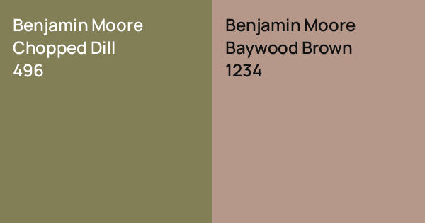 Benjamin Moore Chopped Dill vs. Benjamin Moore Baywood Brown comparison