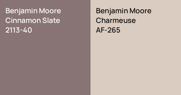 Benjamin Moore Cinnamon Slate vs. Benjamin Moore Charmeuse comparison