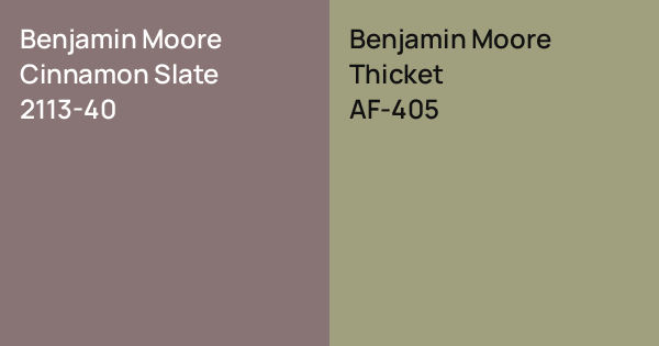 Benjamin Moore Cinnamon Slate vs. Benjamin Moore Thicket comparison